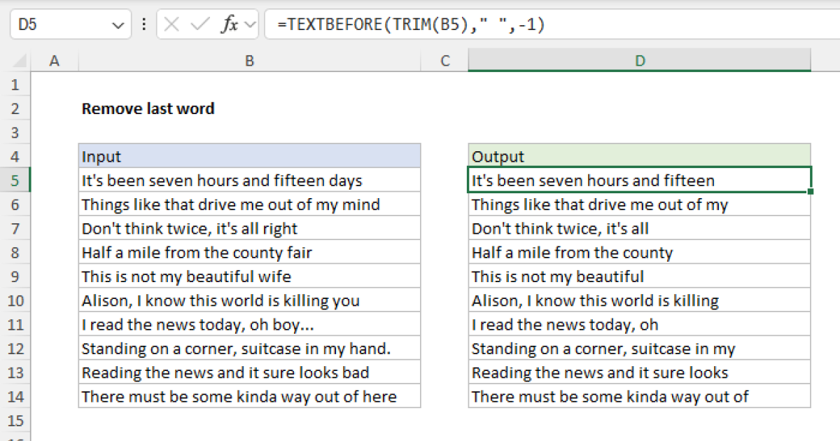 Remove Last Word Excel Formula Exceljet